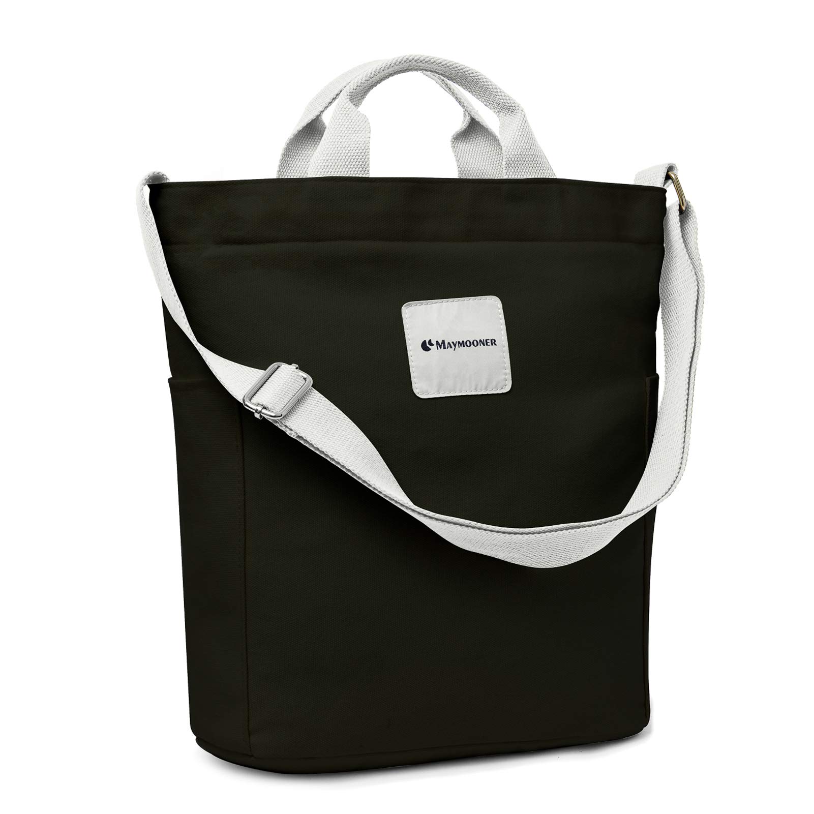 Canvas Tote Bag With Zipper And Pockets Casual Crossbody Planner Hobo Bags For Women, Black
