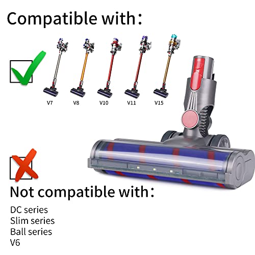 Laymi Motorhead Hardwood Floor Attachment for Dyson V7 V8 V10 V11 V15 Vacuum Cleaners with Replacement Soft Roller Brush Bar LED Headlights Floor Brush Attachments