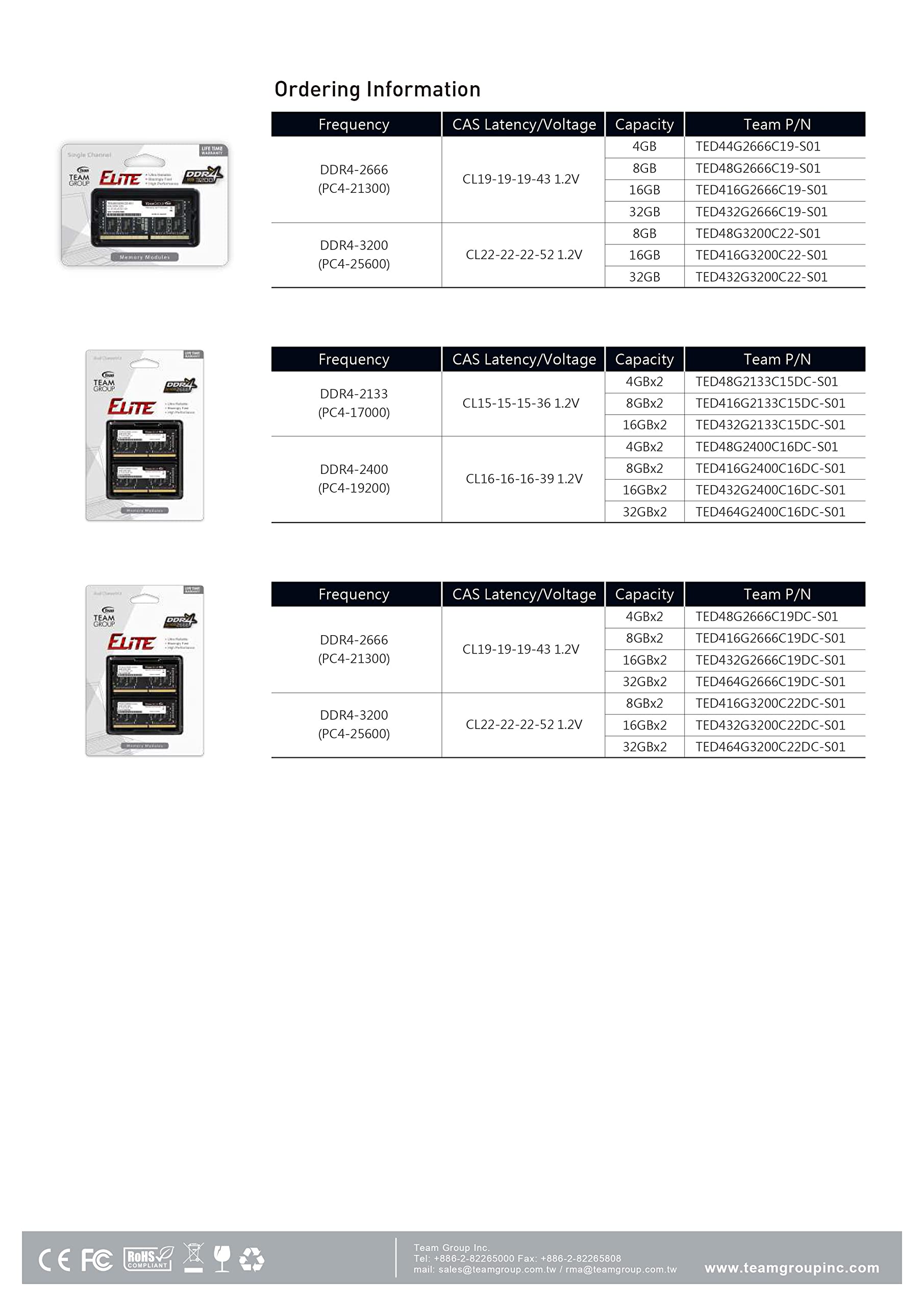 TEAMGROUP Elite DDR4 8GB Single 2666MHz PC4-21300 CL19 Unbuffered Non-ECC 1.2V SODIMM 260-Pin Laptop Notebook PC Computer Memory Module Ram Upgrade - TED48G2666C19-S01