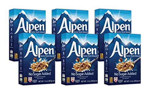 Alpen Muesli No Sugar Added Cereal, Heart Healthy Cereal with Wheat Flakes, Rolled Oats, Nuts and Raisins, Non-GMO Project Verified, 14 OZ Box (Pack of 6)