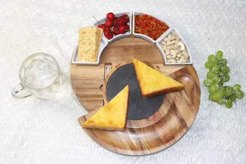 Acacia Wood Cheese Cutting Board Set - Charcuterie Board Set and Cheese Serving Platter with Utensil Set and Ceramic Bowls Slate Cheese Boards Perfect Meat/Cheese Board and Knife Set for Entertain