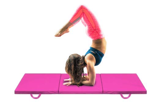 5 Star TD Gymnastics Mat 2x6 Tri-Fold 2" Thick Folding Exercise Tumble Mat with 2 Carrying Handles for Gymnastics, Yoga, Aerobics, Mixed Martial Arts, Home Gym Exercise Workout Mat Pink