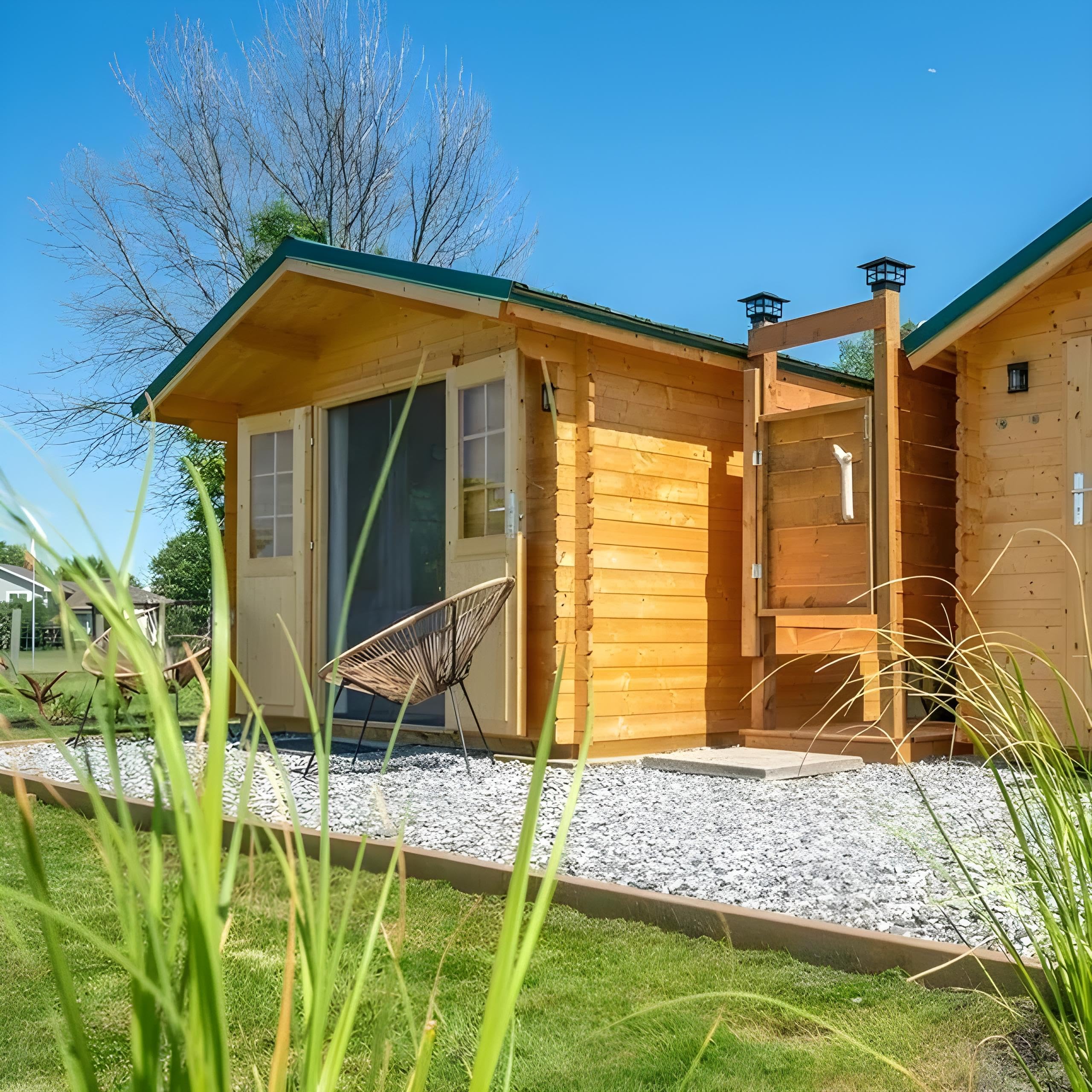 47ft x 27ft Pre-Built Wooden Log Cabin | Pine Wood Tiny Home with 1 Bedroom & Quick Assembly