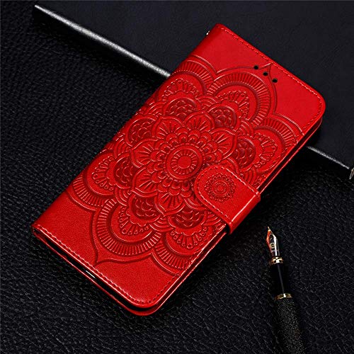 LEECOCO for Samsung A20 Case Mandala Embossing Luxury PU Leather Flip Notebook Wallet Bookstyle Magnetic Stand Card Slot Folio Bumper Protection Cover for Samsung Galaxy A20 / A30 Mandala Red LD