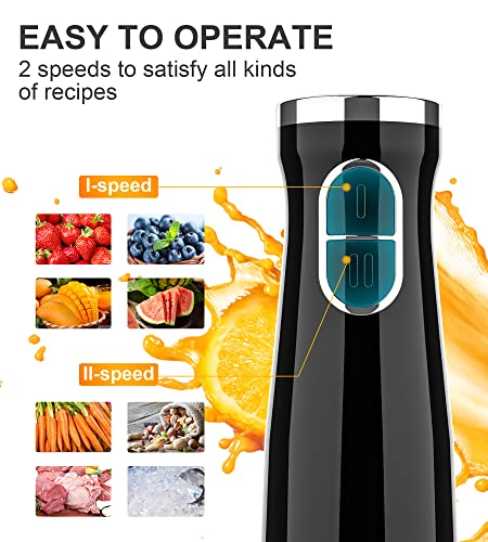 Facelle Immersion Hand blender 1000W, 4-in-1 Handheld Smoothie Blender Stick Blender with Chopper, Beaker, Whisk for Smoothie, shakes, Baby Food, Sauces Red, Puree, Soup