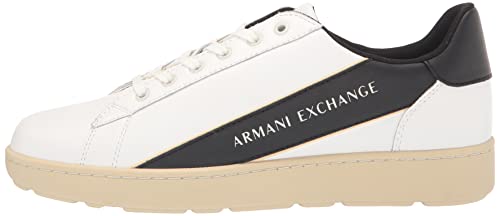 A|X Armani Exchange Men's Elevated Stripe Logo Colorblock Action Leather Sneaker, White/Black, 8.5