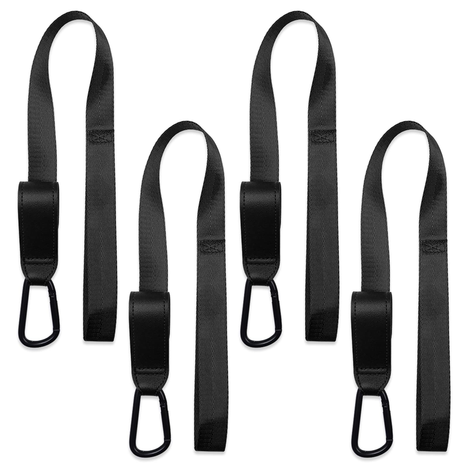 4Pcs Stroller Hooks, Heavy Duty Jogging Stroller Clips with Safety Wrist Strap, Universal Buggy Hooks, Pram Hook, Mommy Hooks for Hanging Diaper Bags and Purse (Black)