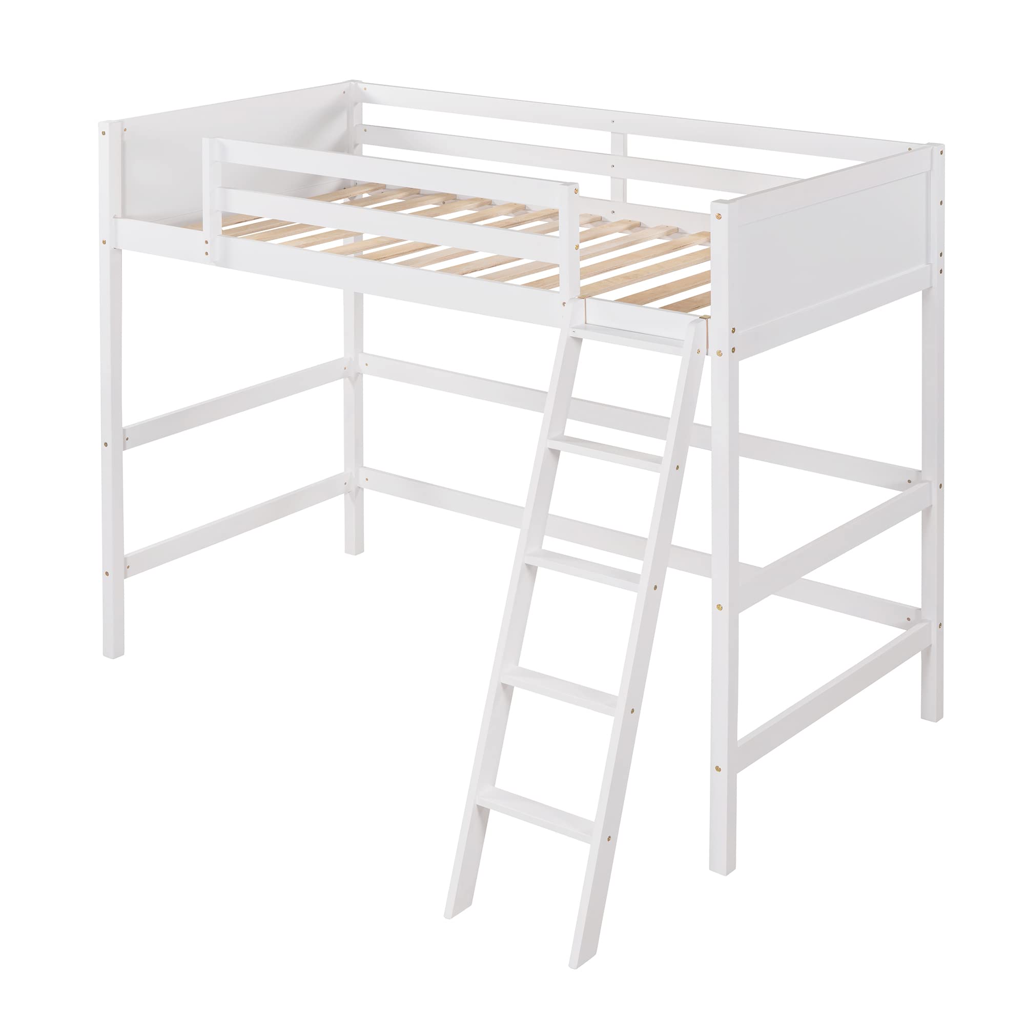 Merax Twin Modern Kids Loft Bed with Ladders Wood Loft Bunk Bed for Juniors/Easy Assemble/Space Saving White