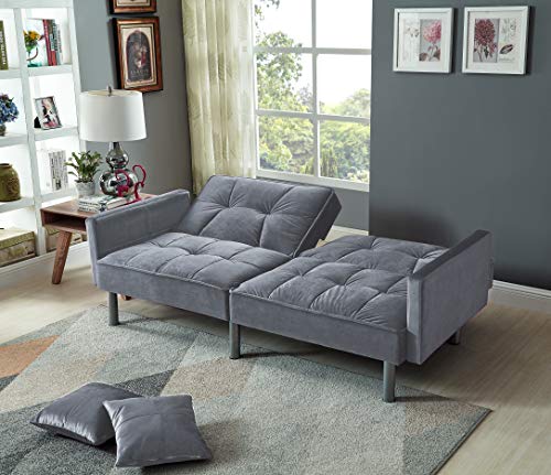 Legend Furniture Velvet Sofa Bed Sleeper with Pillow Sofabed, Grey