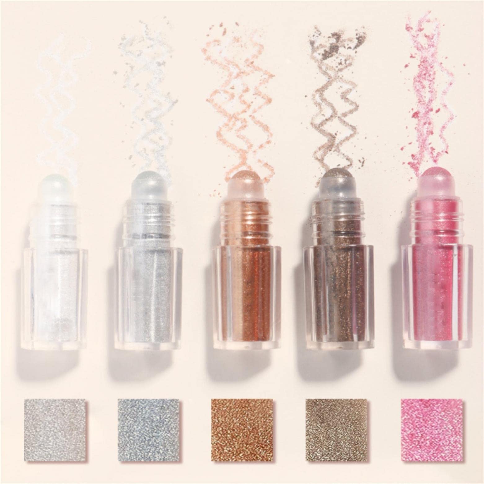 5 Colors Diamond Glitter Eyeshadow, Long Lasting Shimmer Glow Mermaid Eye Shadow, Starry Sequins Roll-On Eye Shadow, Pigmented, Long Lasting, Quick Drying, Easy to Apply, Gift For Women 1 1.0 Count