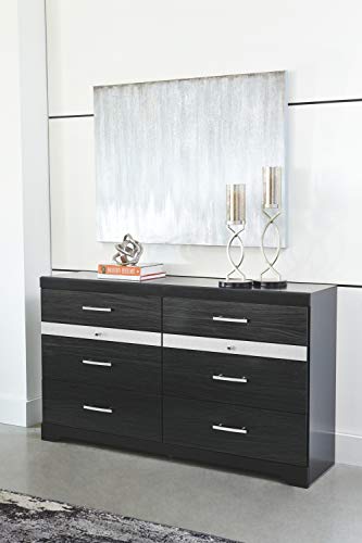 Signature Design by Ashley Starberry Glam 6 Drawer Dresser with Silvertone Glitter Accents & 2 Felt-Lined Jewelry Drawers, Black