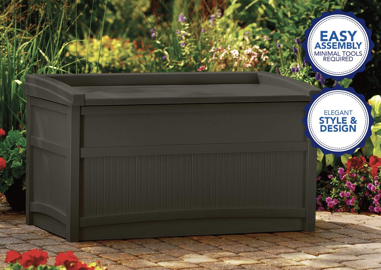 50 GALLON DECK STORAGE BOX OUTDOOR STORAGE BENCH FOR PATIO STORAGE WEATHER RESISTANT, WATERPROOF AND UV PROTECTED (Brown)