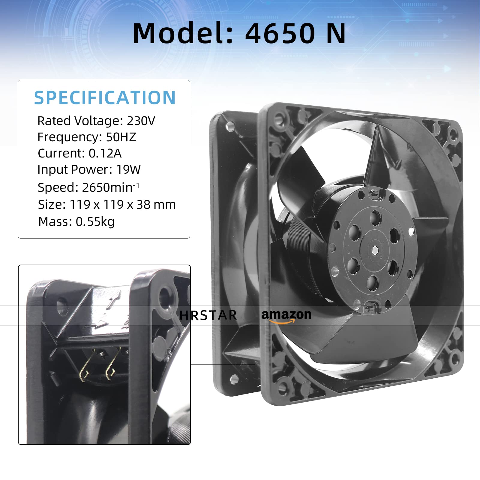 HRSTAR for ebmpapst 4650N AC 230v 120 X120 X38MM All Metal High Temperature Resistant Axial Cooling Fan