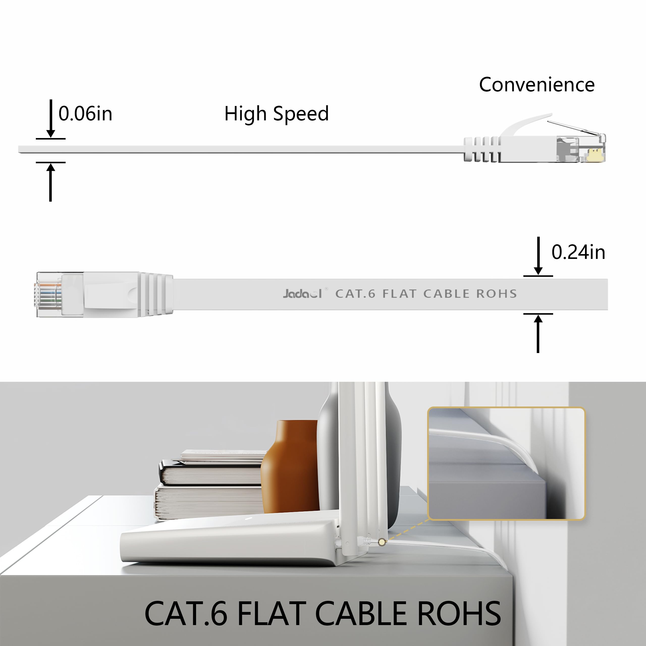 Cat 6 Ethernet Cable 3ft 6Pack, Outdoor&Indoor, 10Gbps Support Cat 8 Cat 7 Network, Heavy Duty Internet LAN Patch Cord, Solid High Speed Weatherproof Cable for Router, Modem, Xbox, PS4, Switch, White