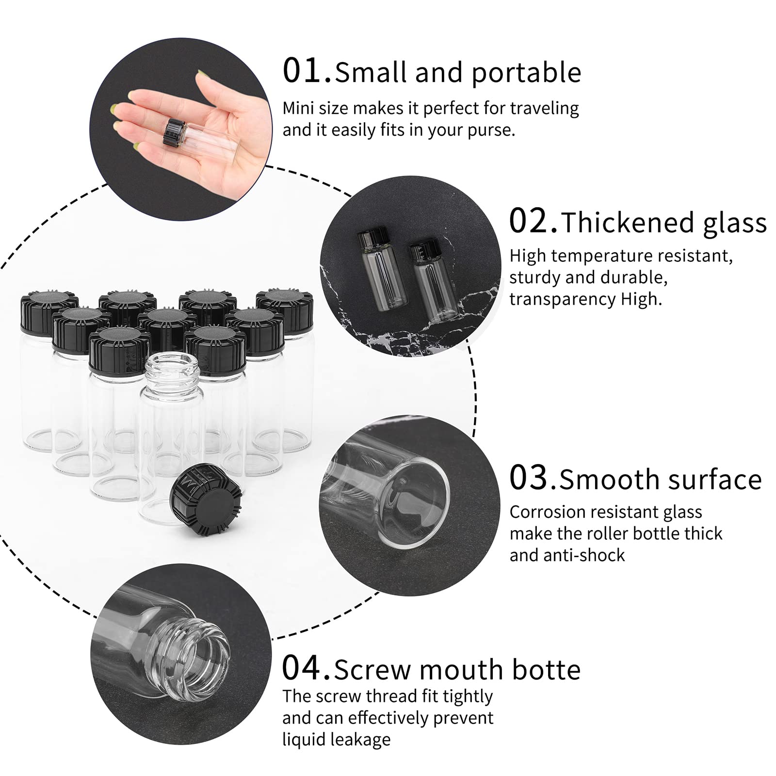 Clear Glass Vials with Screwcap Empty Vials Bottles Liquid Sampling Sample Glass Bottles for Travel (50 pcs 10 ml)
