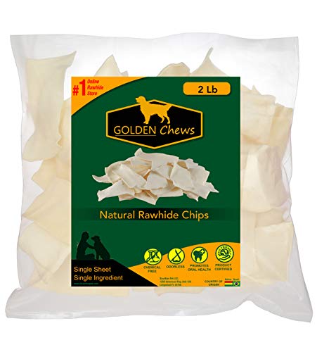 GOLDEN Chews Natural Rawhide Chips. Premium Long-Lasting Dog Treats with Thick Cut Beef Hides (2 Pounds)