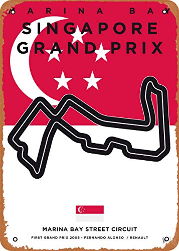 Fanzi Vintage Look Metal Sign - My F1 Racetrack Posters F1 Marina Bay Race Track - 8"X12" Tin Plate Wall Decor