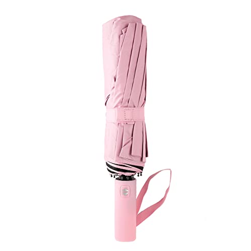 LGGETRICH Windproof Umbrella UPF 50+ UV Sun Travel Umbrella Auto Open Close Compact Folding Umbrella Blocking UV 99.99%,Pink