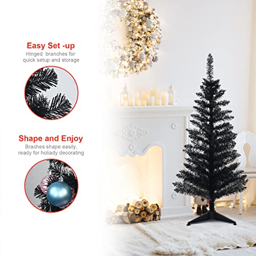 Artificial Christmas Tree,Halloween Decoration Tree Xmas Pine Tree with PVC Leg Stand Base Holiday Decoration for Indoor and Outdoor(4ft Black