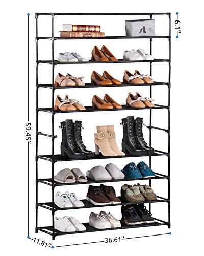 Youdesure 10 Tiers Shoe Rack, Large Shoe Rack Organizer for 50 Pairs, Space Saving Shoe Shelf, Non-Woven Fabric Shoe Storage Cabinet (Black)