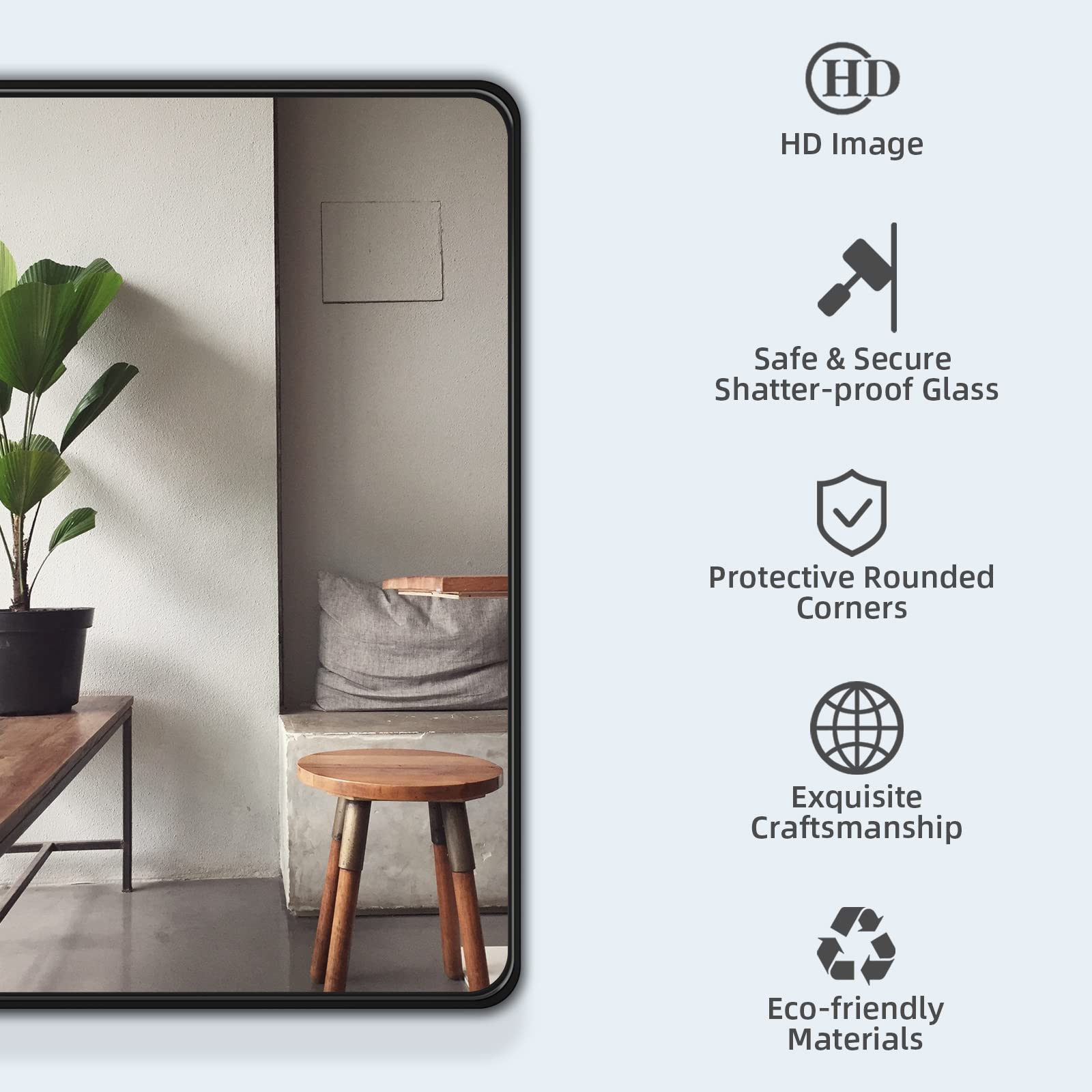 Black Bathroom Mirror for Wall, 24" x 36" Black Metal Framed Rounded Rectangle Mirror, Matte Black Vanity Mirror Farmhouse, Anti-Rust, HD Float Glass, Hangs Horizontal or Vertical