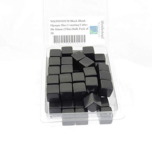 Black Blank Opaque Dice Counting Cubes D6 16mm (5/8in) Bulk Pack of 50 Wondertrail