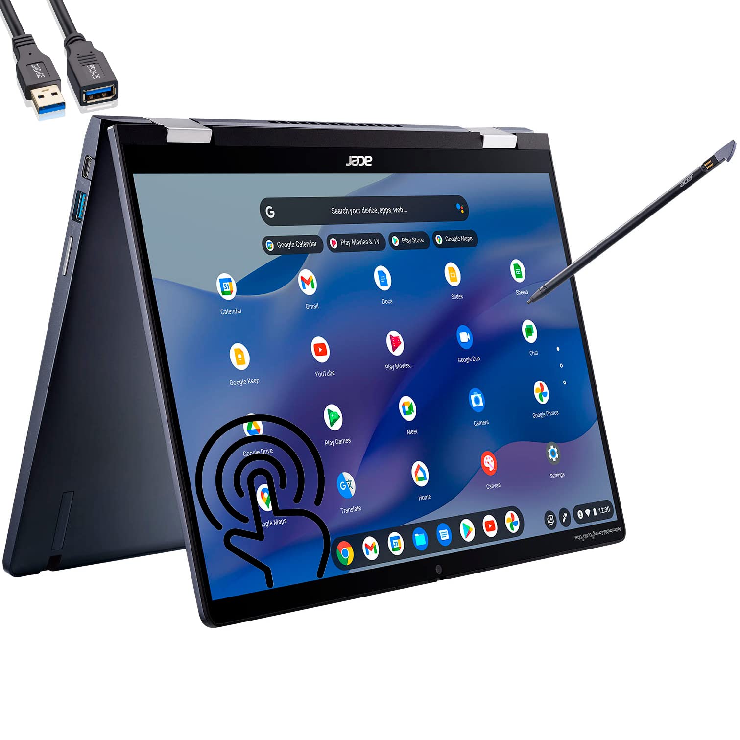 acer Spin 2-in-1 714 Chromebook 14" Touchscreen Laptop, 12th Gen Intel 10-Core i5-1235U, 8GB LPDDR4X RAM, 1TB PCIe SSD, WiFi 6, BT 5.2, Backlit KB, Chrome OS, BROAG USB Extension Cable