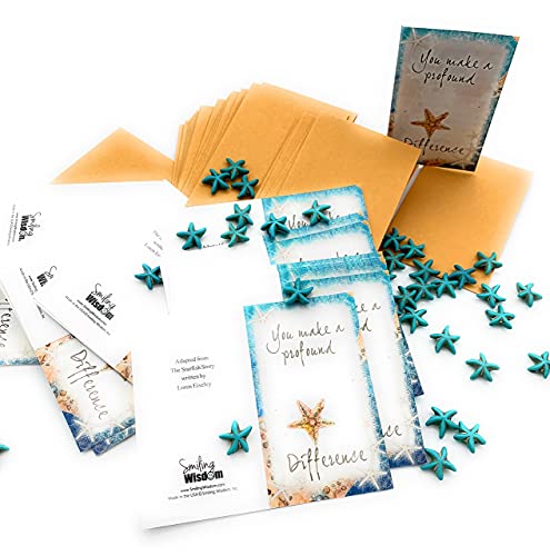Smiling Wisdom - Bulk 30 Sets - Starfish Story You Make a Difference - Employee Appreciation Mini Greeting Card and Keepsake Gift Sets - 90 Pieces (Starfish - Kraft Envelopes)