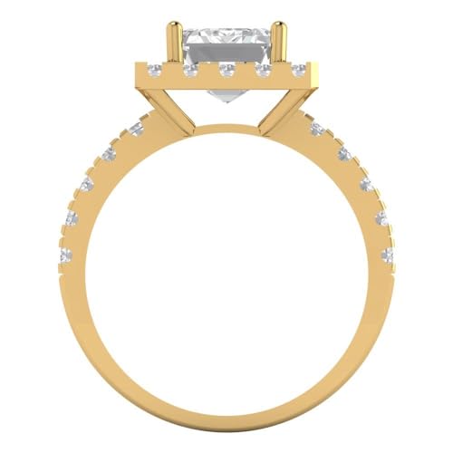 3.84 Ct Emerald Cut Clear Simulated Diamond 14K Yellow Gold halo Solitaire with Accents Engagement Anniversary Ring Size 3.75