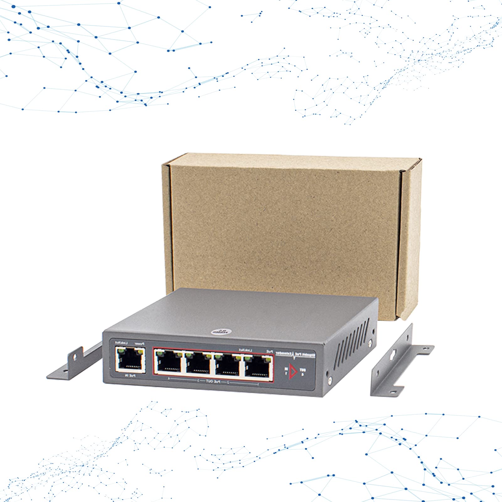 5 Port Gigabit PoE Extender, 60W Ethernet PoE Passthrough Switch, 10/100/1000 Mbps, IEEE802.3af/at,PoE++ Extender No Power Required