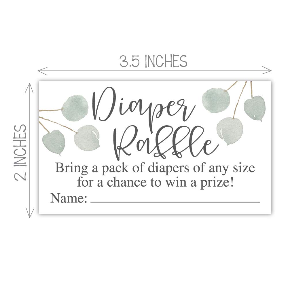50 Pretty Greenery Diaper Raffle Tickets for Baby Shower - Invitation Inserts - Gender Neutral