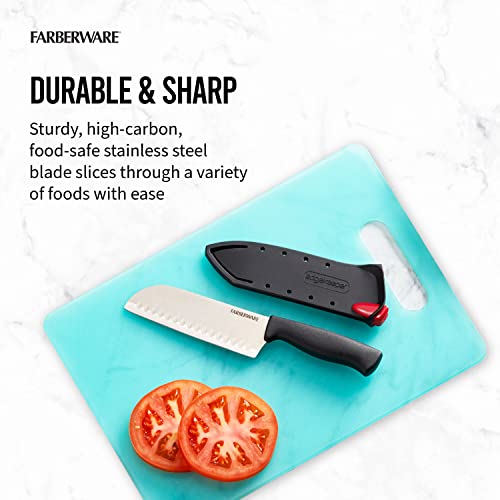 Farberware Edgekeeper 5-Inch Santoku Knife with Self-Sharpening Blade Cover, High Carbon-Stainless Steel Kitchen Knife with Ergonomic Handle, Razor-Sharp Knife, Black