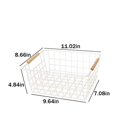 LeleCAT Wire White Baskets with Handles Wire Storage Organizer Baskets For Kitchen, Household Refrigerator for Cabinets, Pantry, Closets, Bedrooms - Set of 4(White)