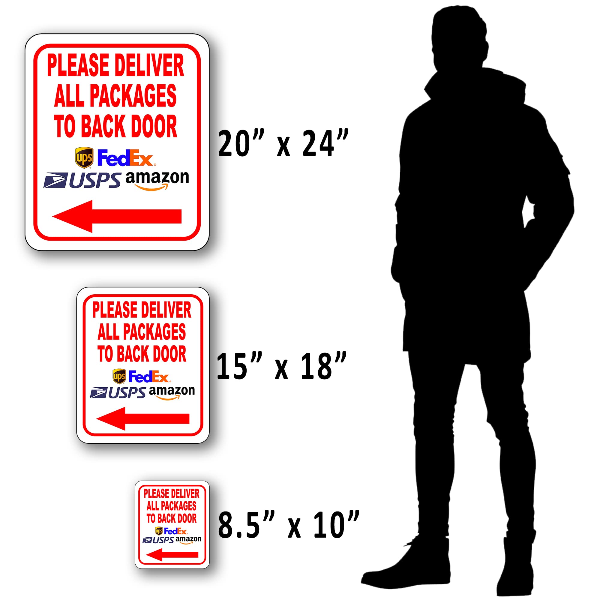 Please Deliver All Packages to Back Door Left Arrow Aluminum Composite Sign Delivery Instructions for My Packages from Amazon, FedEx, USPS, UPS - Indoor Outdoor Signs for Home - 8.5"x10"