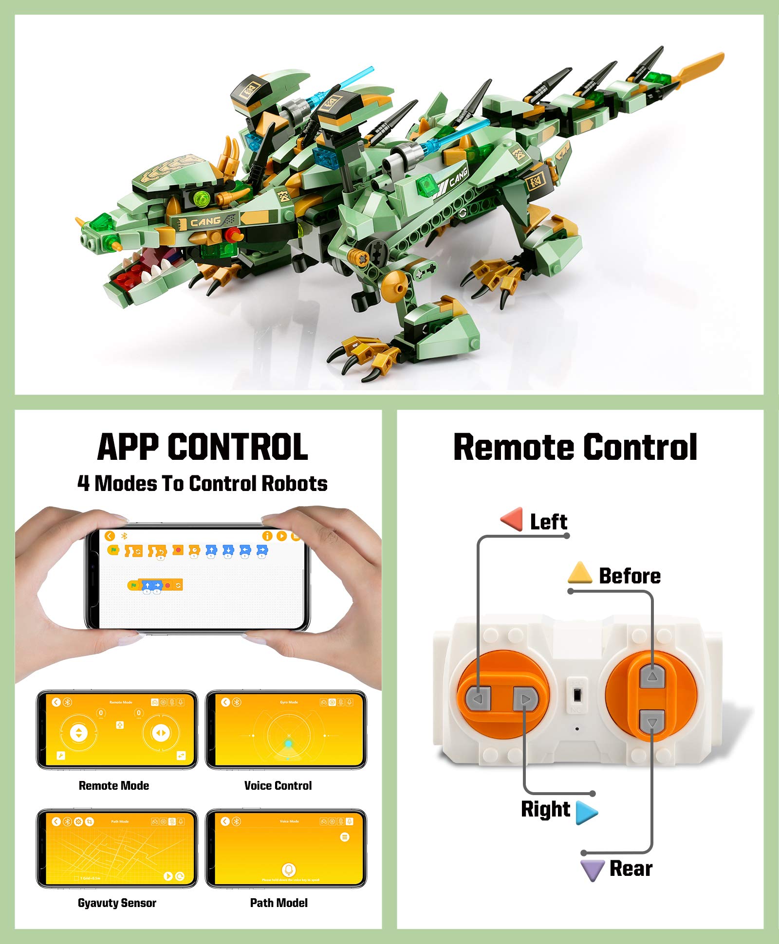 WALARLO Dragon Building Sets, Remote and APP Control Green Ninja Battle Dragon Toy, STEM Toys Gifts for Boys Age 8+, 2023 New (515 Pieces)