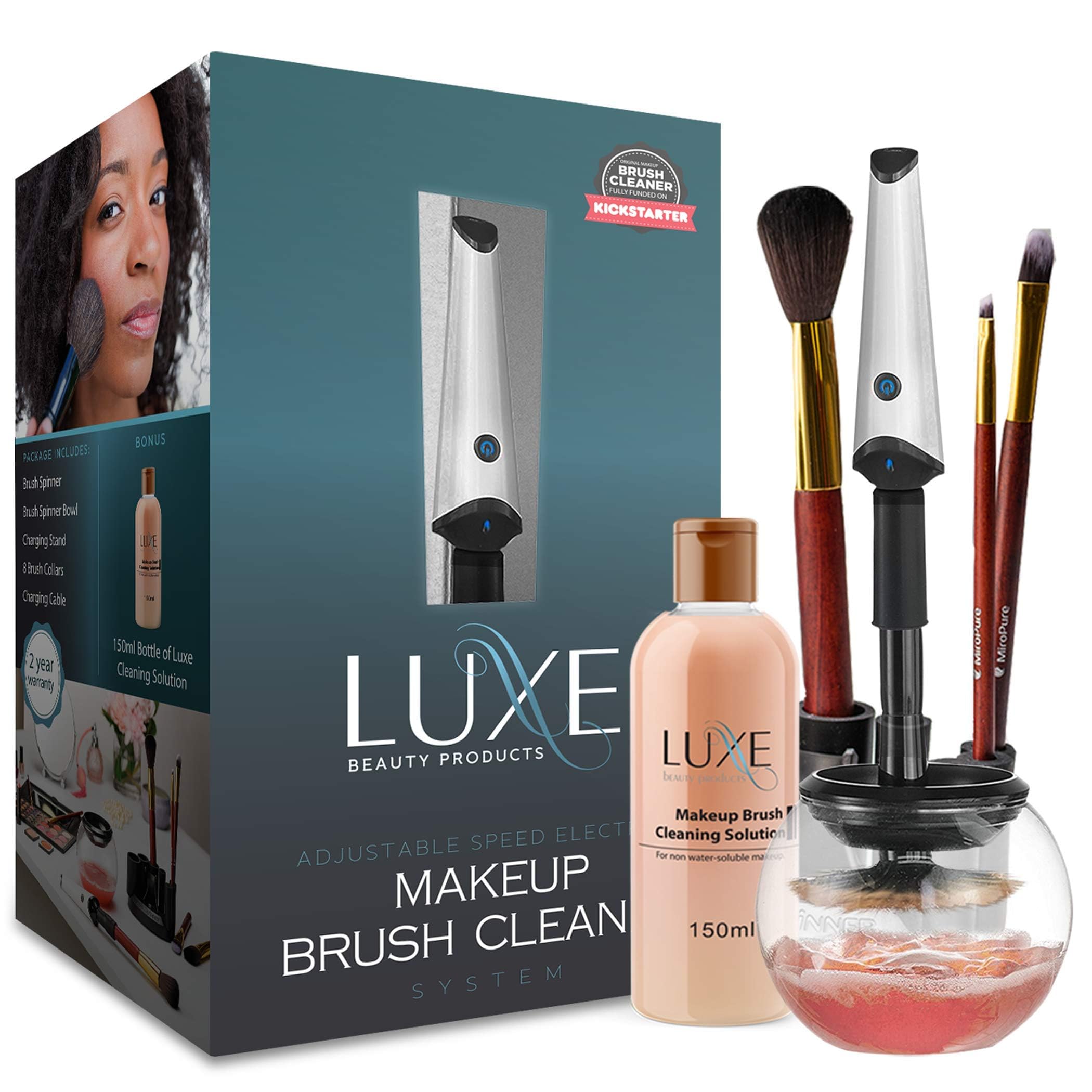 Luxe Electric Makeup Brush Cleaner Machine with Cleaning Solution - USB Charging Station, Automatic Brush Washer and Dryer - 3 Adjustable Speeds for Easy Cleaning - Complete Set for Hygienic Brushes