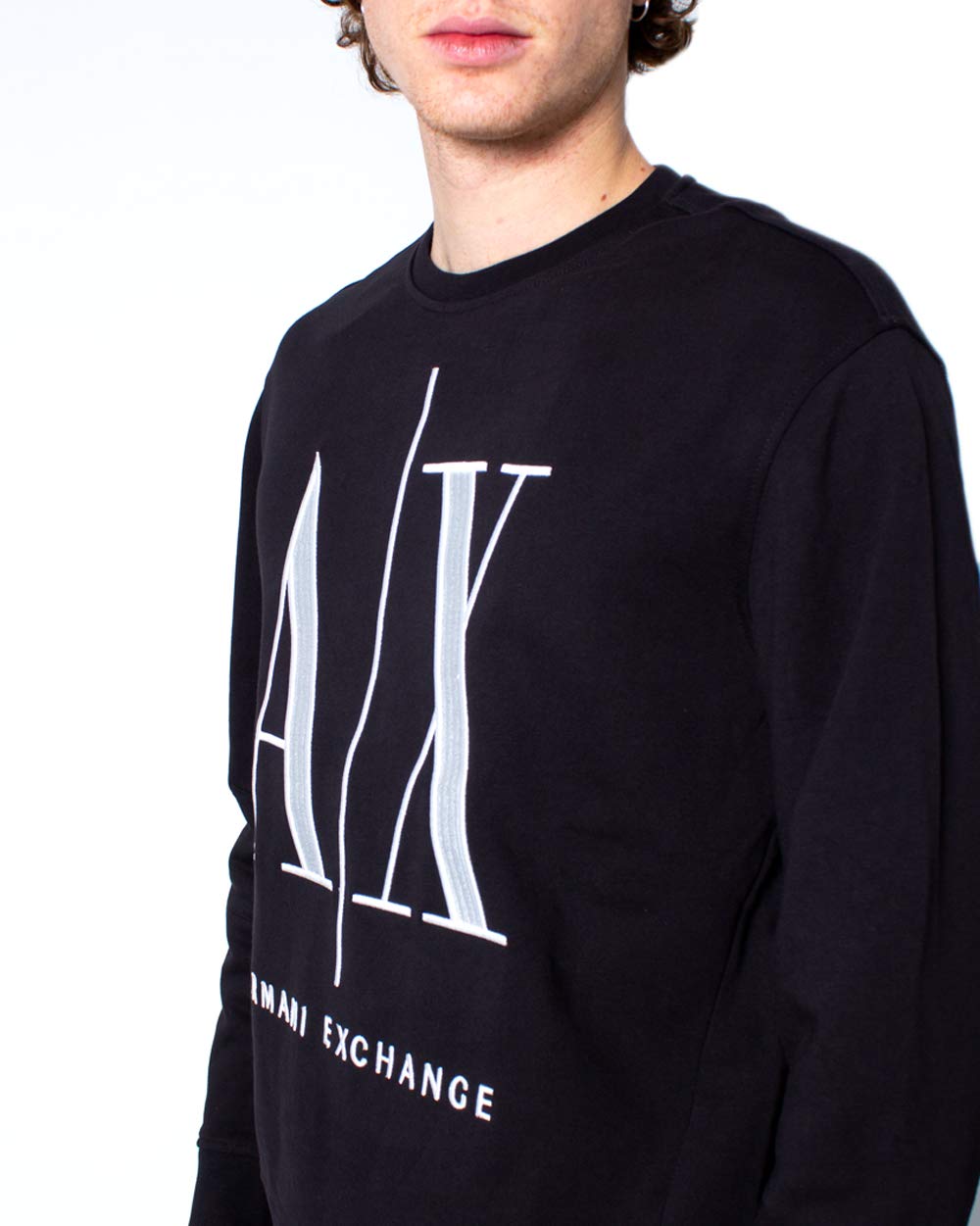 A|X ARMANI EXCHANGE Men's Icon Project Embroidered Pullover Sweatshirt, Black, M