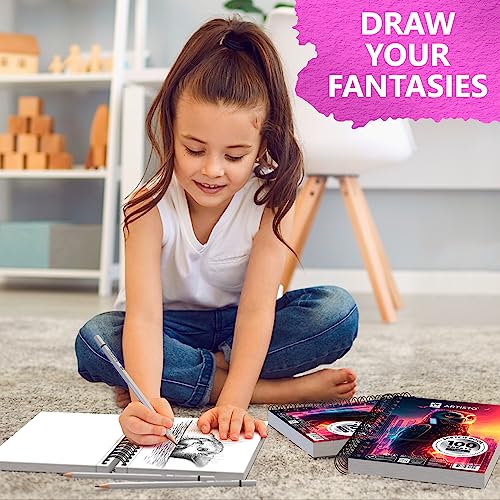 ARTISTO 5.5X8.5” Premium Sketch Book Set, Pack of 2 (200 Sheets), 68lb (100g/m2), Spiral Bound, Acid-Free Drawing Paper, Perfect for Most Dry Media