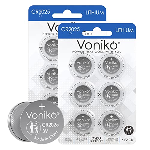 Voniko 3 Volt CR2025 Battery 12 Pack â CR 2025 Button Cell Battery â 2025 Lithium Coin Batteries, 7 Years Shelf Life