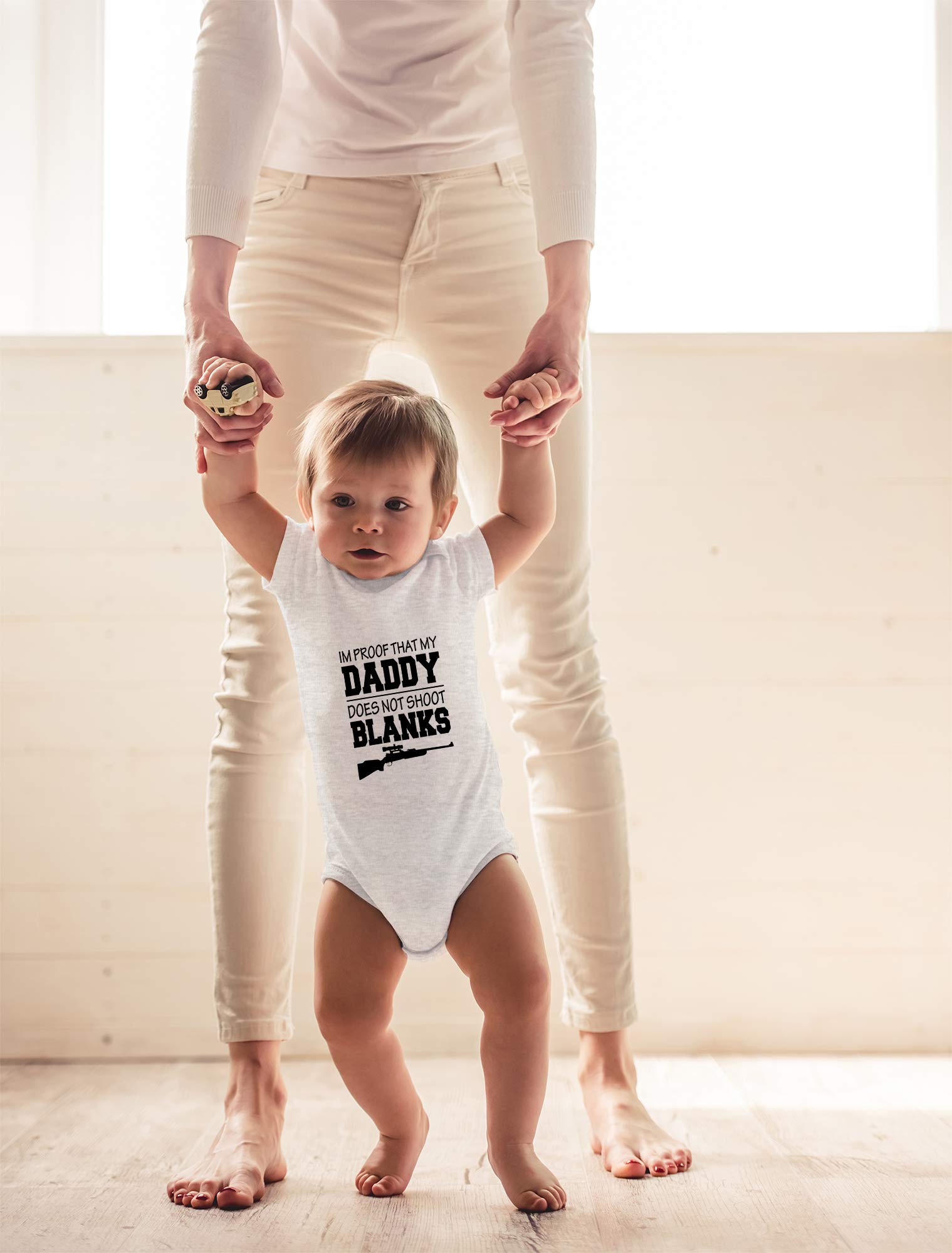 CBTwear I'm Proof That My Daddy Does Not Shot Blanks Baby Bodysuit Boy Girl Adorable Romper Clothing (Newborn, Heather Grey)