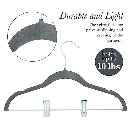 Simplify Children’s 6 Pack Slim Huggable Velvet Kids Hangers with Metal Clips, Good Nursery Closet, Baby Dresses, Outfits, Pants, Bodysuits & Jackets, Grey (3227-GREY)