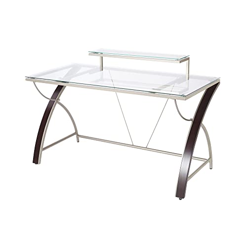 RealspaceĀ® - Desk - Axley 55" W Glass Computer Desk - Laminate - Laminate - 58.5" x 30" x 5.27" - Cherry/silver