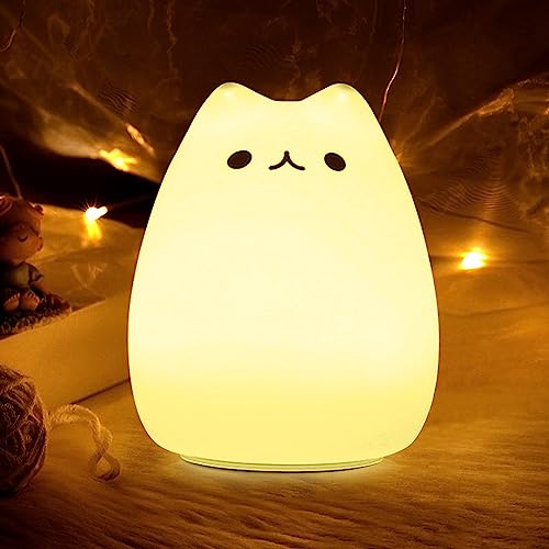 CHWARES Night Light for Kids, Cat Nursery Night Lights with Battery, 7 Color Table Lamp,Room Decor, USB Rechargeable, Cute LED Multicolor Gifts for Baby, Children, Toddlers, Teen Girls