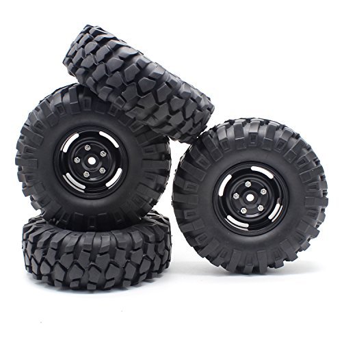 Black High Grip Rubber Tires Tyres for 1/10 RC Car Truck Buggy and Front Rear Pentagram Plastic Wheel Rims Accessory Spare Part Pack of 4 for Arduino DIY Wheel Toy