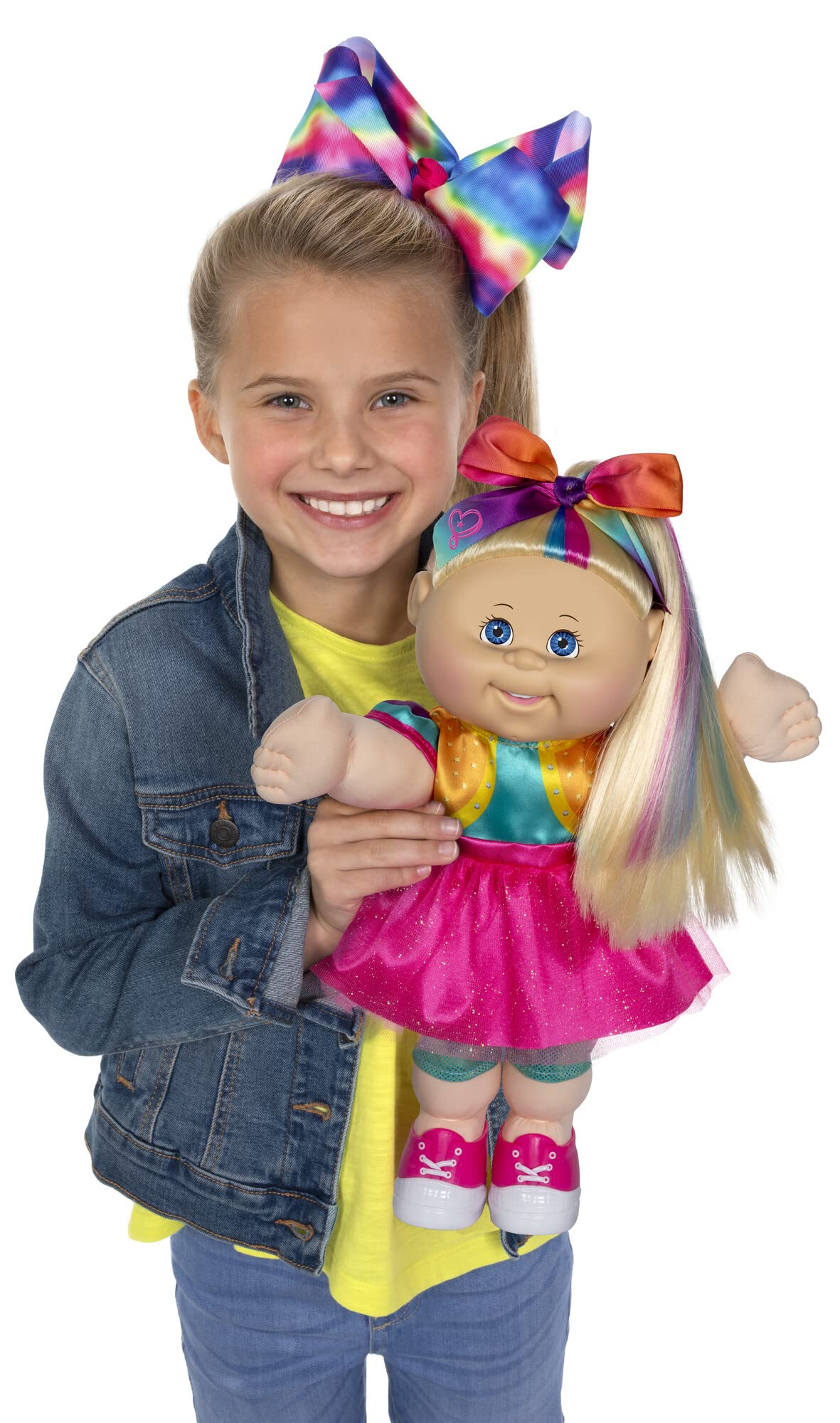 Cabbage Patch Kids - JoJo Siwa Doll - 14” Plush Toy - Includes Sparkly Dress, Jeweled Bodice - Pink and Blue Highlights with Giant Hair Bow – with Birth Certificate, Date, Time - Amazon Exclusive