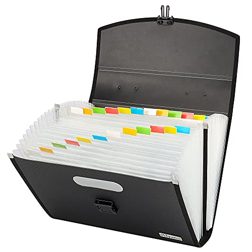 Uquelic 26Pockets Expanding File Folder - Upgraded Durable Buckle, Base with Ergonomic Portable Handle/Large A4 Letter Size Expandable File Organizer/Accordion Filing Document