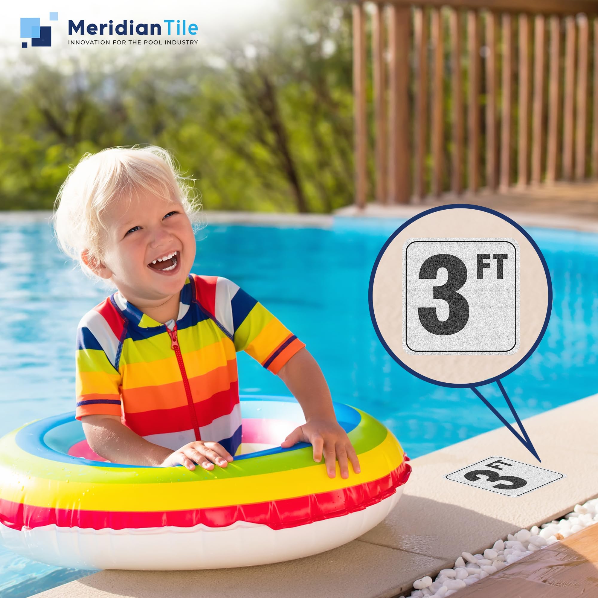 Aquatic Custom Tile, 3FT Pool Depth Markers, 6x6 Inches Vinyl Pool Stickers, Swimming Pool Number Markers, Pool Safety Signage, Adhesive Pool Depth Markers Stickers for Decks, MADE IN USA - (1 Pack)