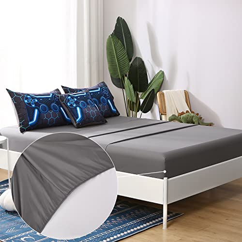 JQinHome Full Gamer Comforter Set,6 Piece Bed in A Bag 3D Video Game Bedding -All Season Down Alternative Gamer Bedding Sets - (Blue Game Controller)