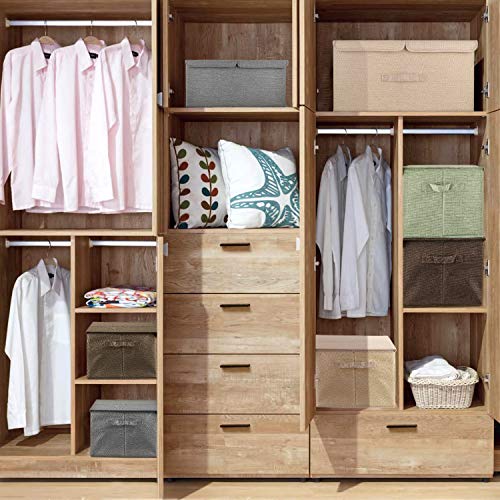 Valease 2 Pack Large Storage Boxes with Lids and Handles, Collapsible Linen Storage Bins Organizer Containers Baskets Cube with Removable Divider for Home Bedroom Closet Office (Grey, Large)