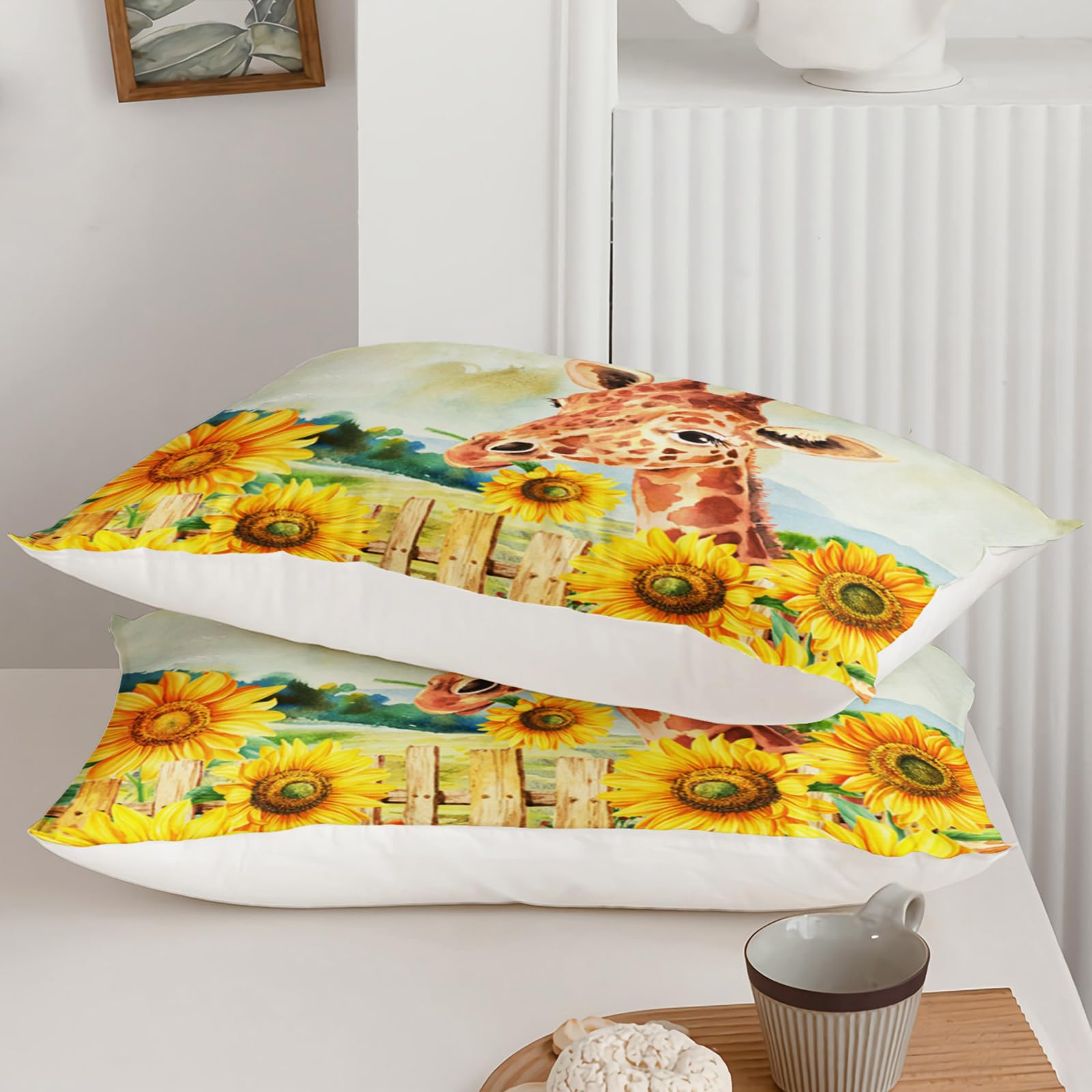 QOOMO Giraffe Bedding for Boys and Girls Sunflower Silky Soft Microfiber Bed Sheets Grassland Super Soft Kids Bedding Set Queen Size 1 Fitted Sheet, 1 Flat Sheet 2 Pillow Cases Room Decoration